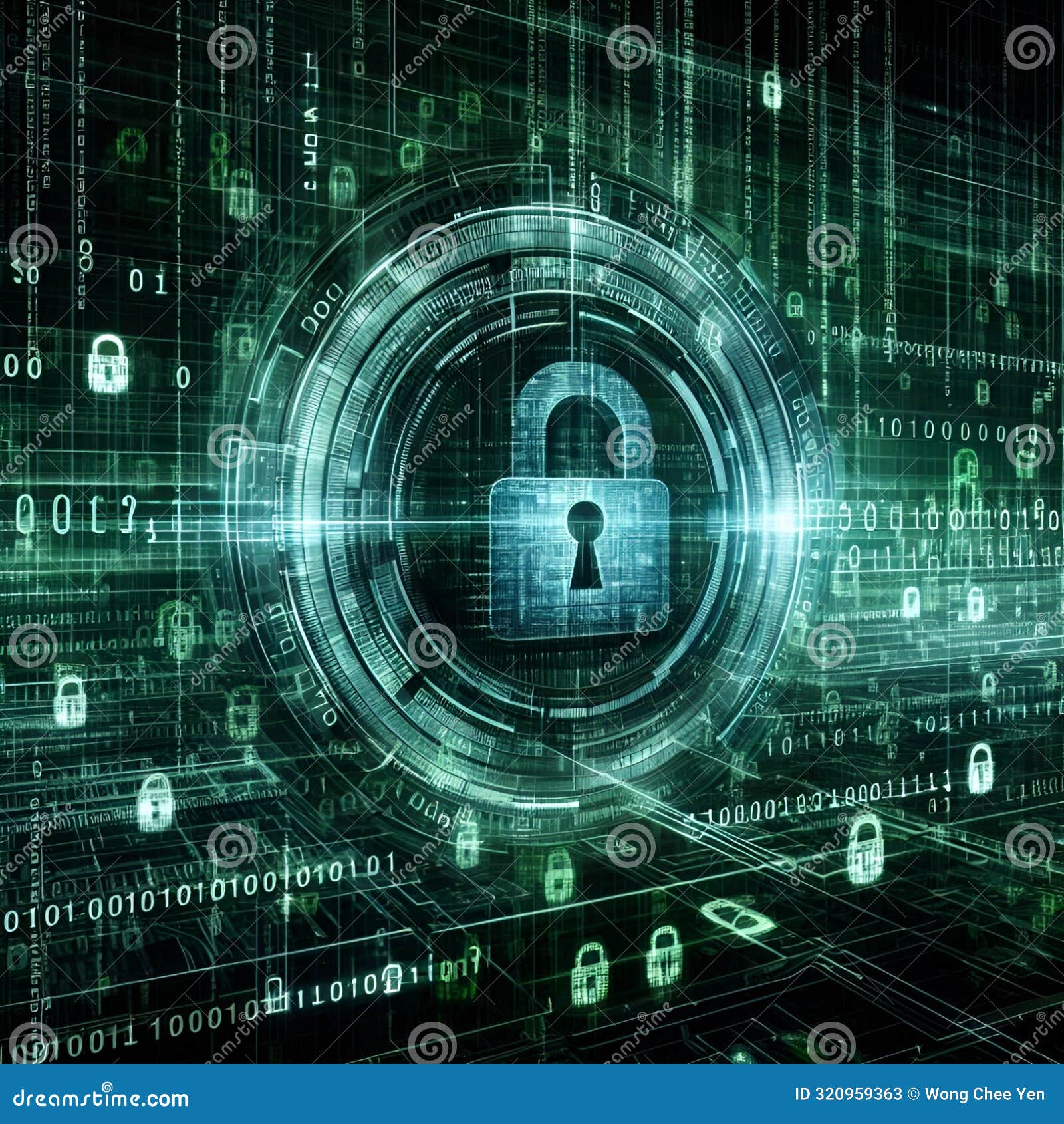 Cyber Security Lock Green Matrix Wallpaper Design Stock Image - Image ...