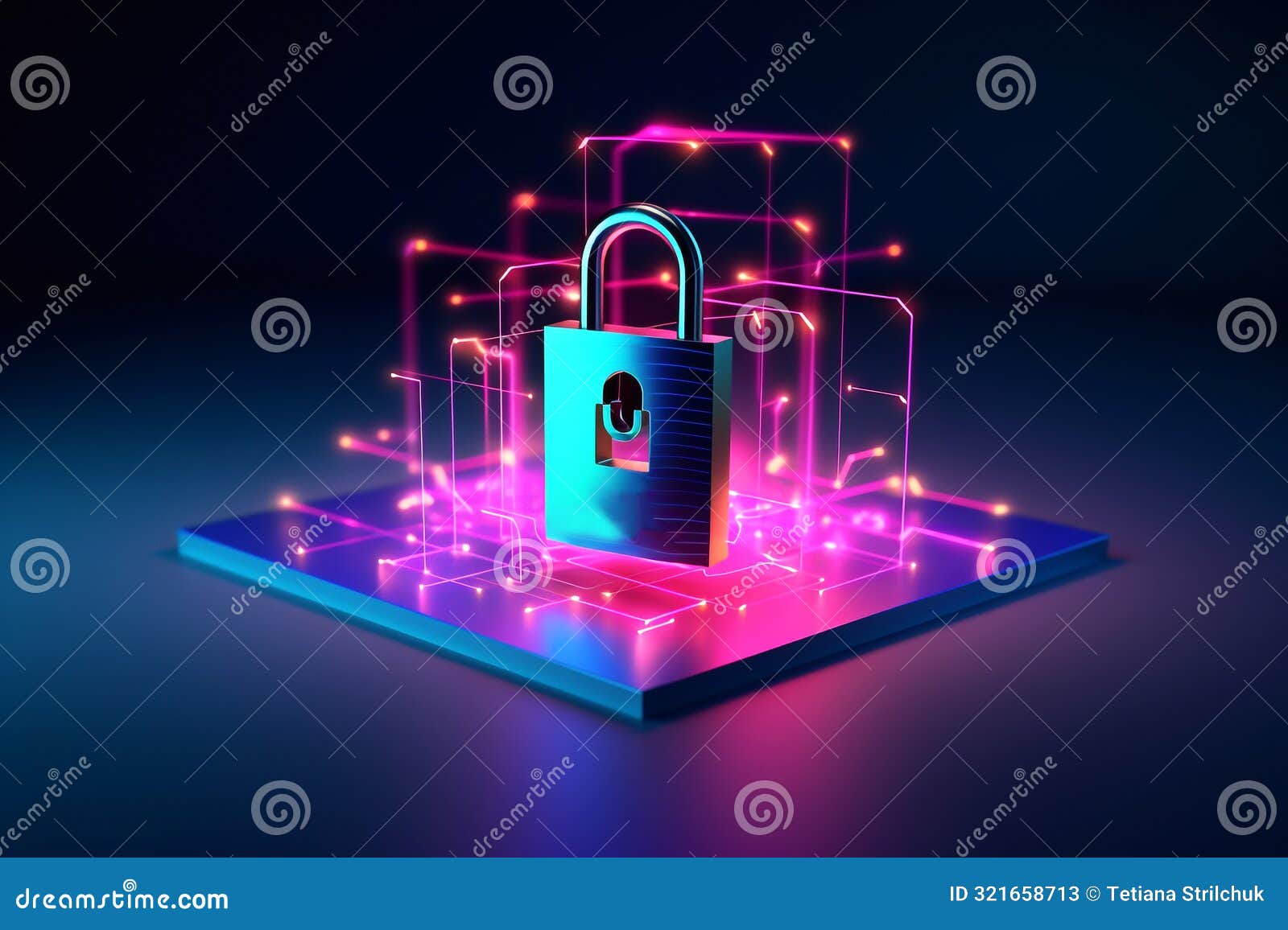 Cyber Security Lock Neon Concept, Hacker Technology Protection ...