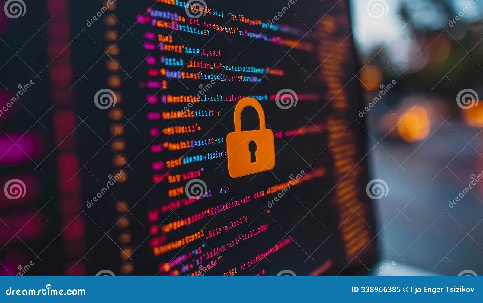 Cyber Security Lock, Programming Code Background, Digital Protection, Encryption Concept. Stock ...