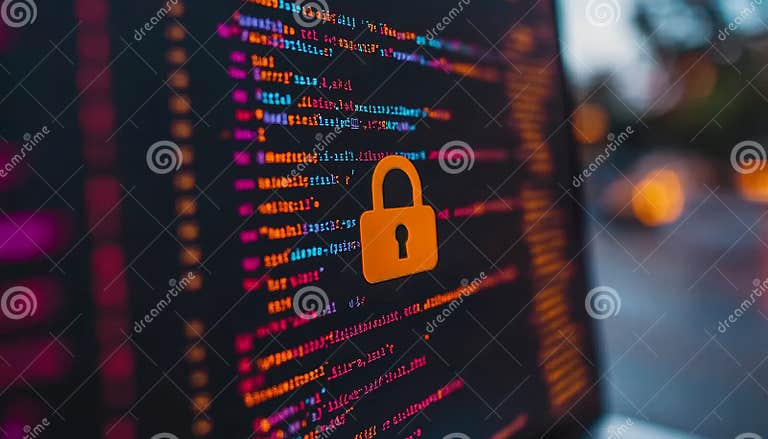 Cyber Security Lock, Programming Code Background, Digital Protection, Encryption Concept. Stock ...
