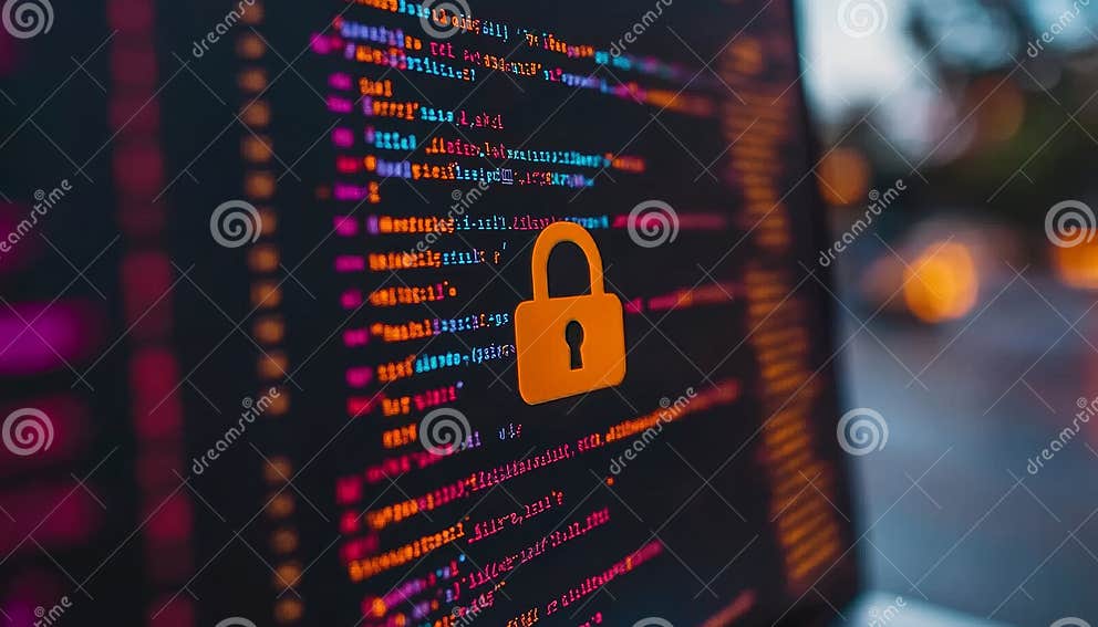 Cyber Security Lock, Programming Code Background, Digital Protection, Encryption Concept. Stock ...