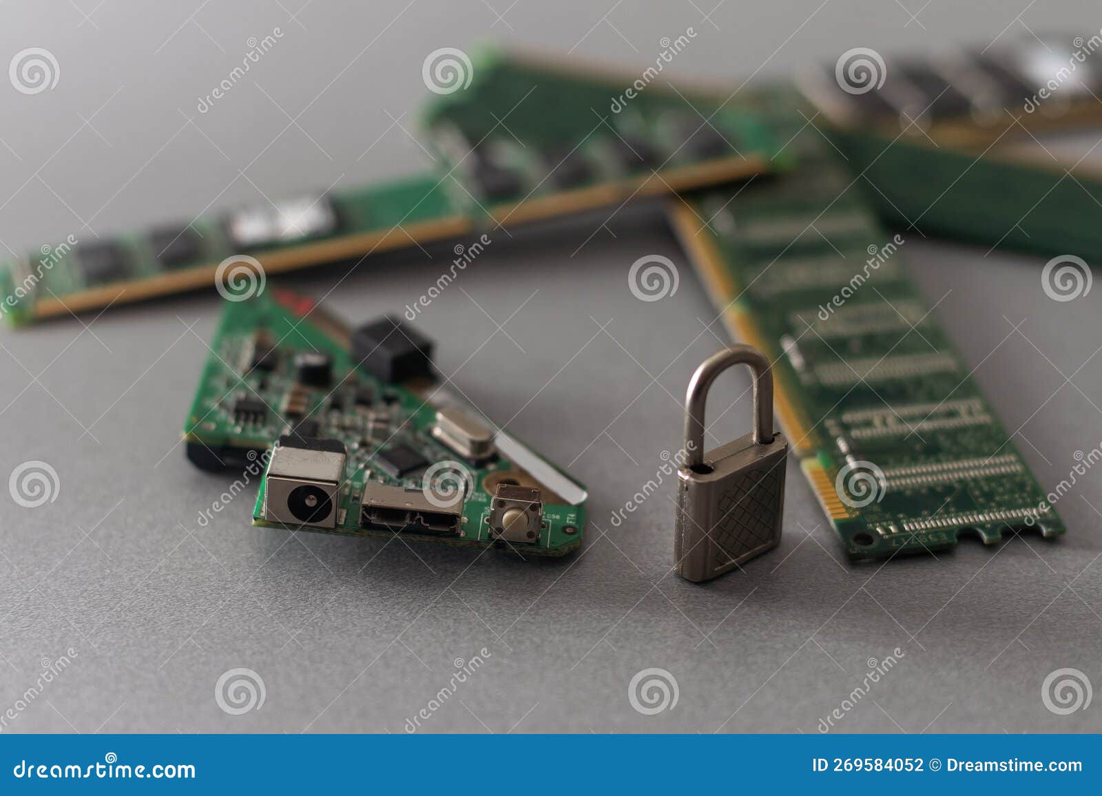 Cyber Security Lock Security Computer Data Internet Protection With Lock Key On Microscheme
