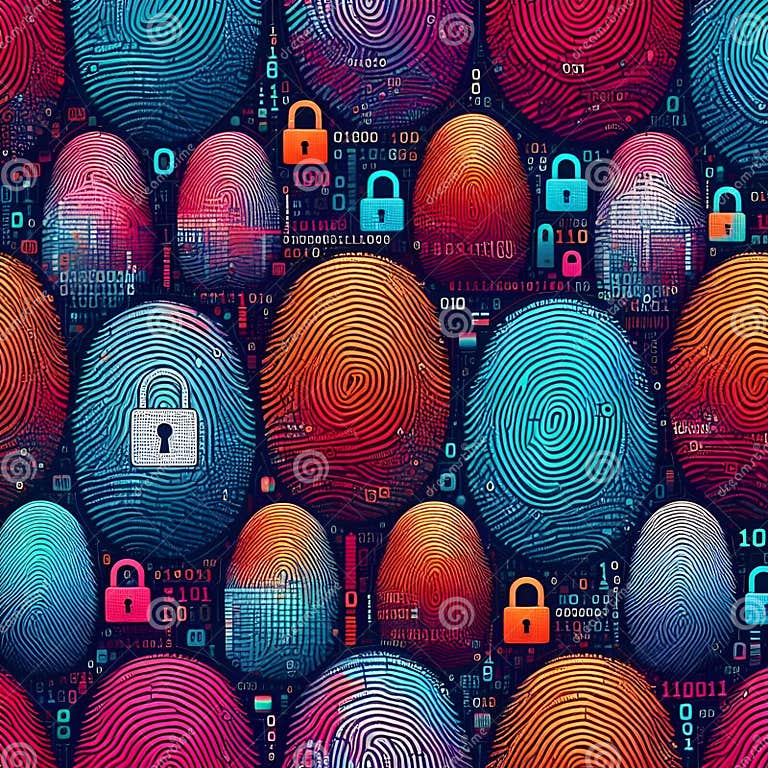 Cyber Security Locks and Fingerprint Pattern Wallpaper Stock Illustration - Illustration of ...