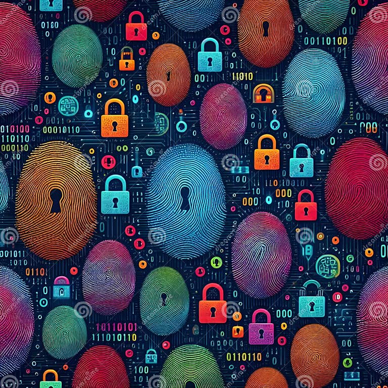 Cyber Security Locks and Fingerprint Pattern Wallpaper Stock Illustration - Illustration of ...
