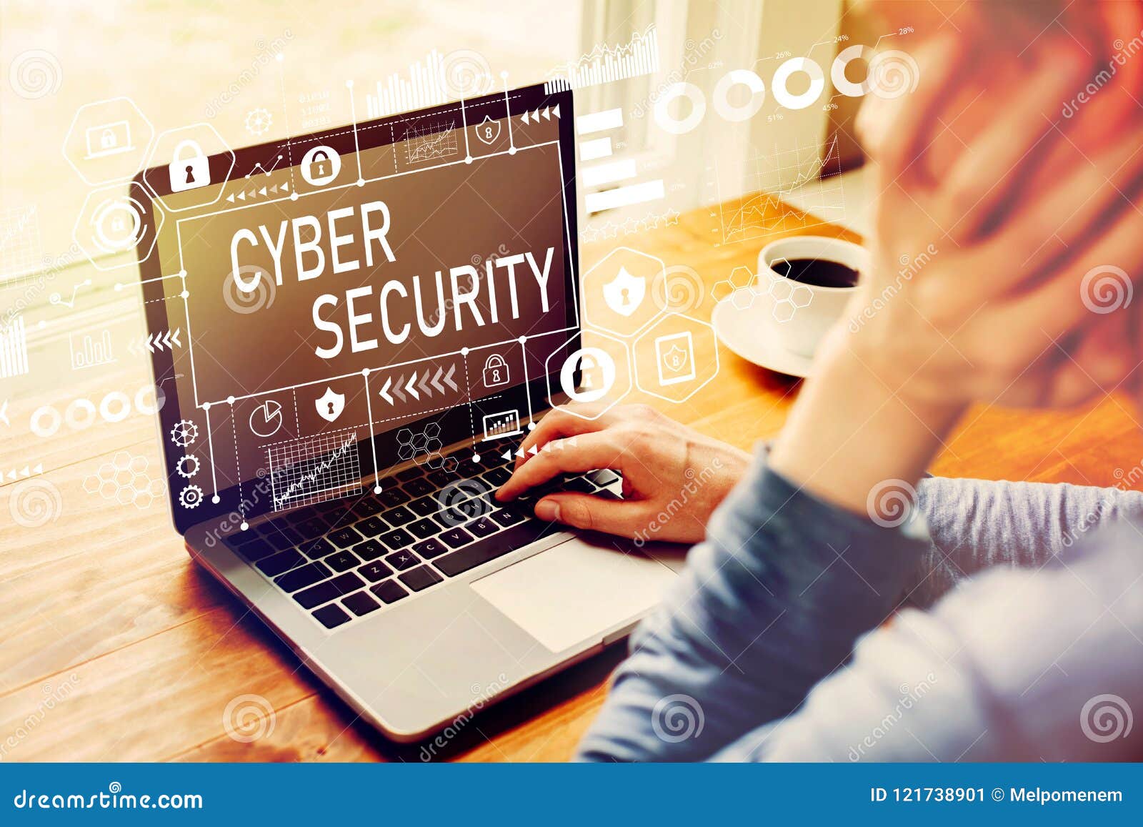 Cyber Security with Man Using a Laptop Stock Image - Image of safe ...