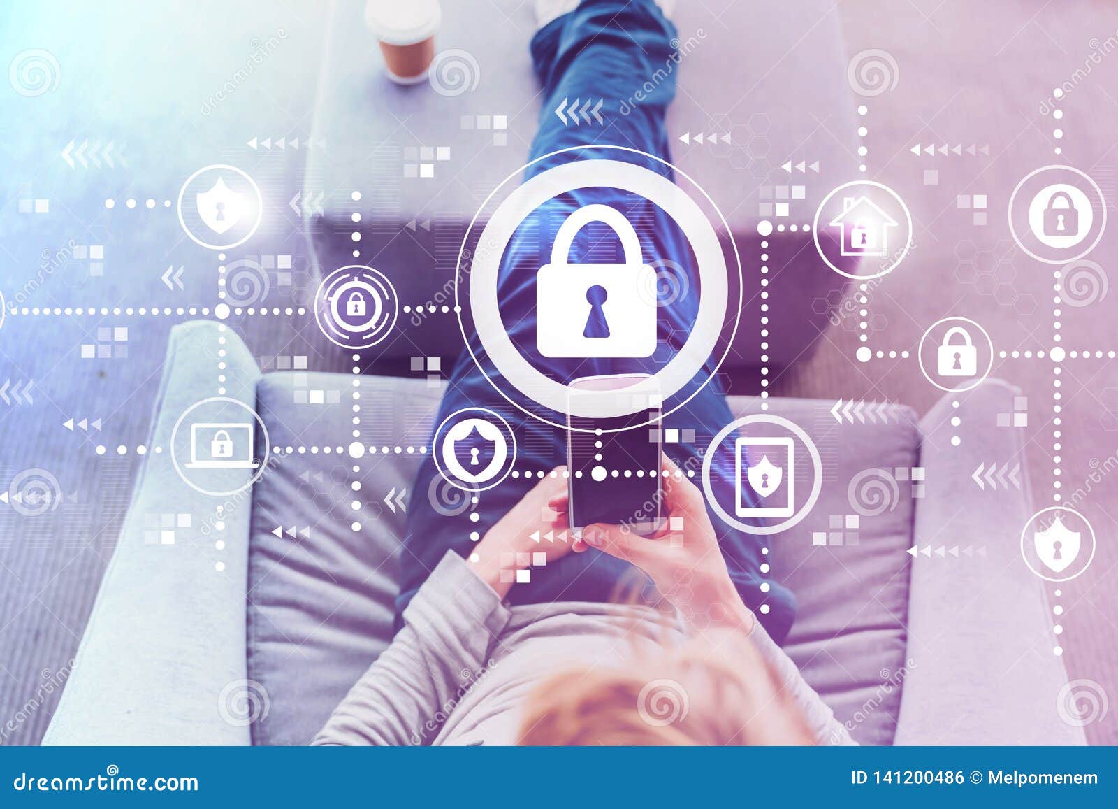 Cyber Security with Man Using a Smartphone Stock Photo - Image of cell ...