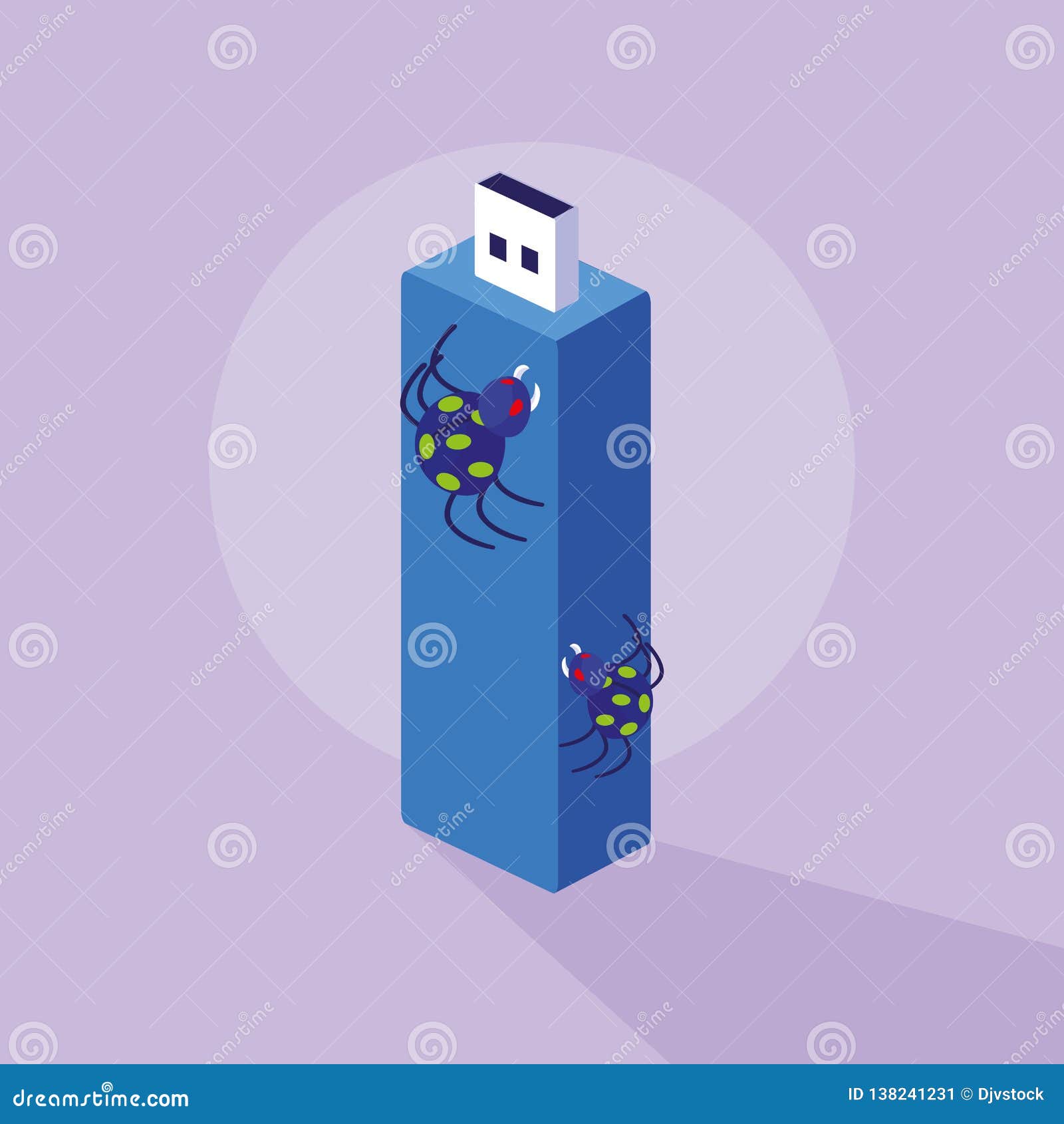 Cyber Security with Memory Usb and Virus Attack Stock Vector ...