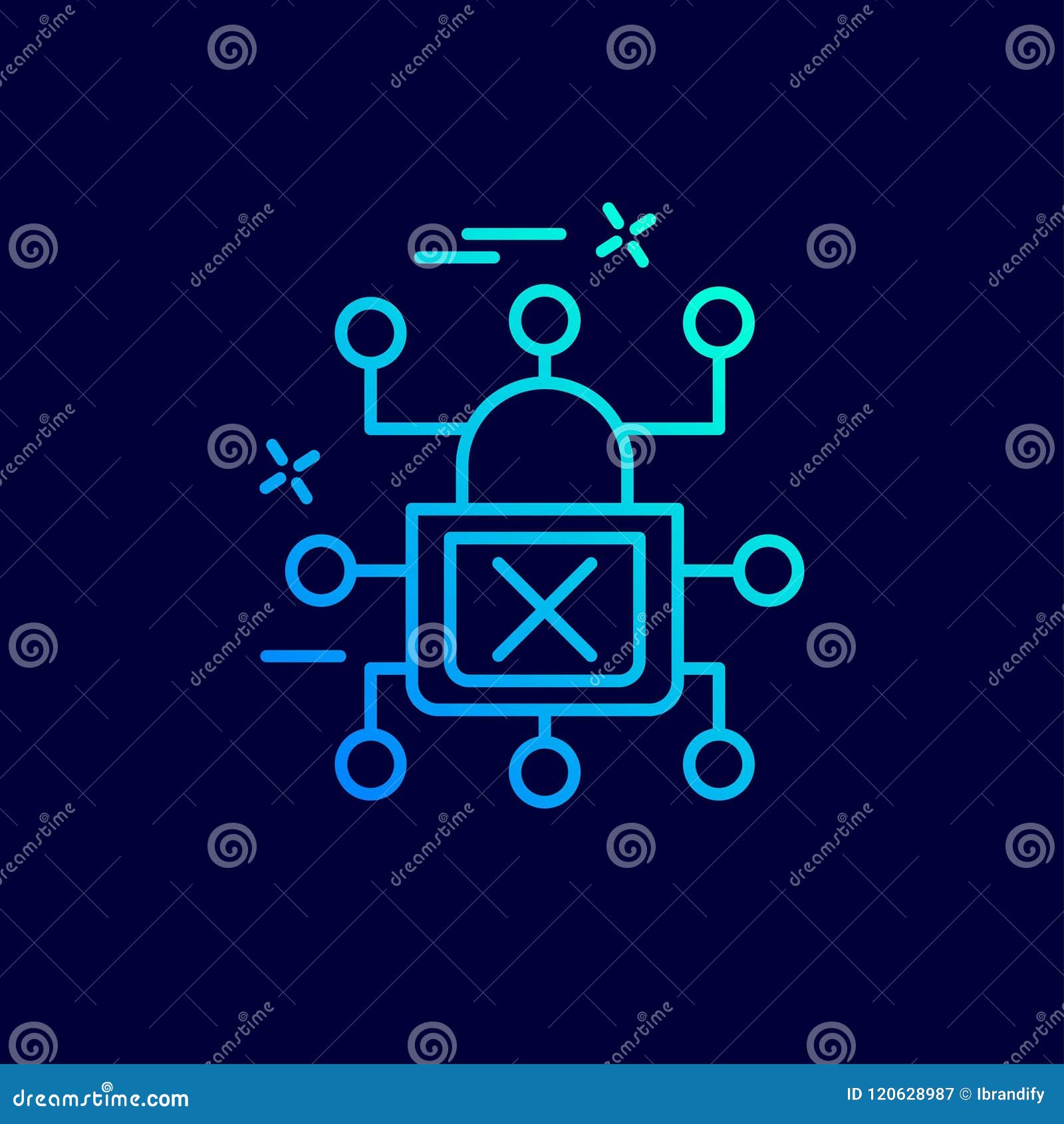 Cyber Security Neon Icon with Blue Background Stock Vector ...