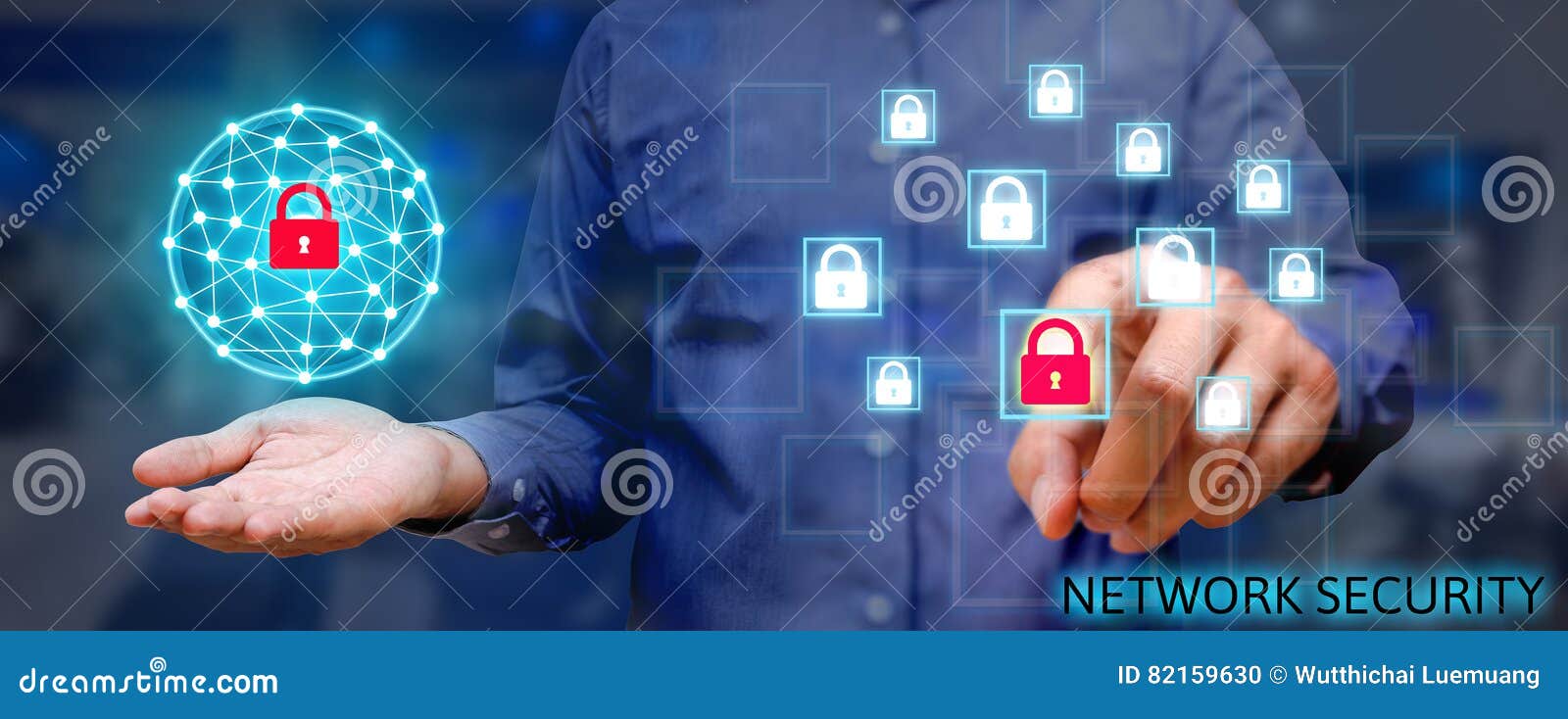 Cyber Security Network Concept, Young Asian Man Holding Global N Stock ...