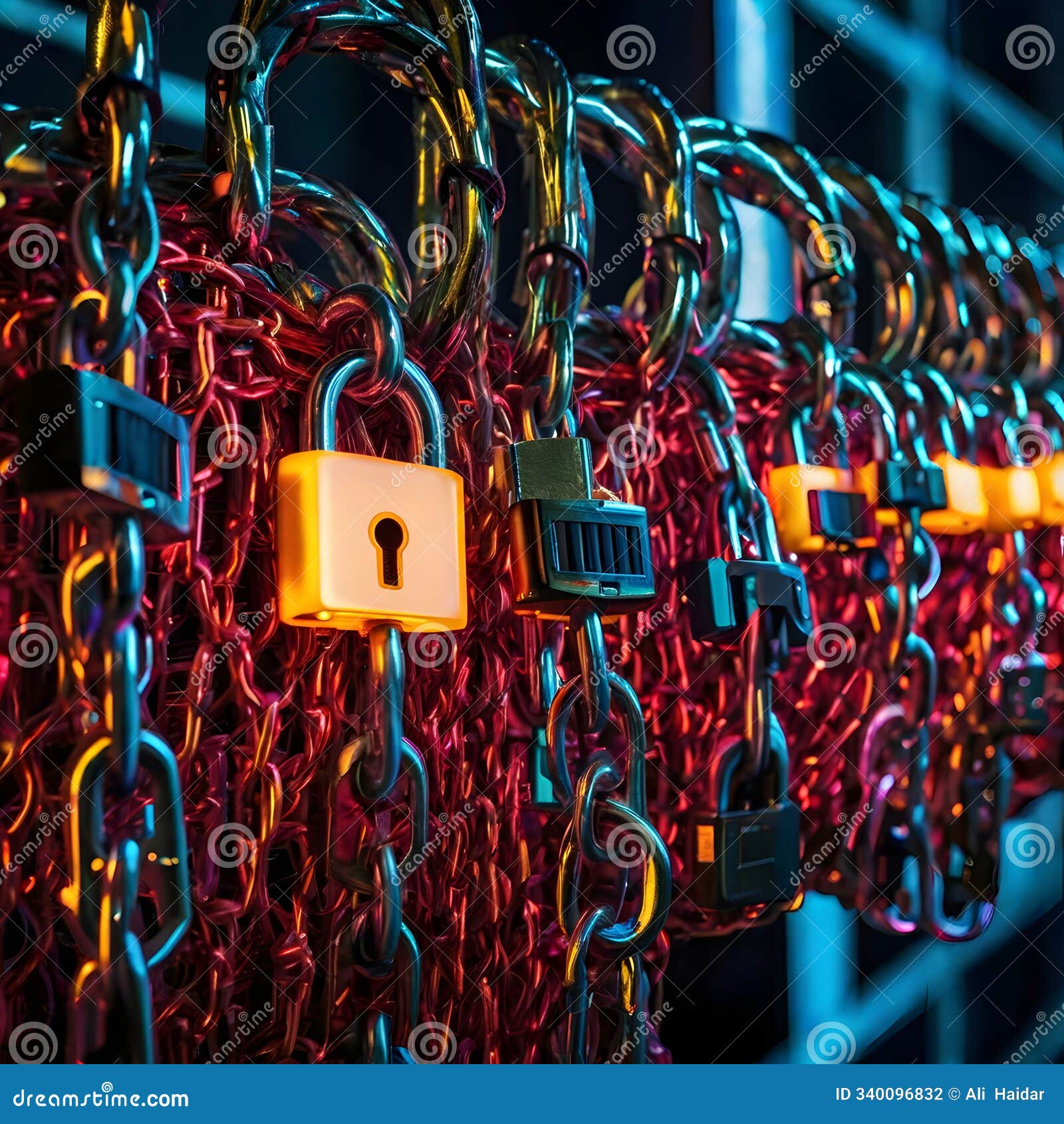 A Cyber Security Network Featuring Glowing Padlocks Stock Illustration ...