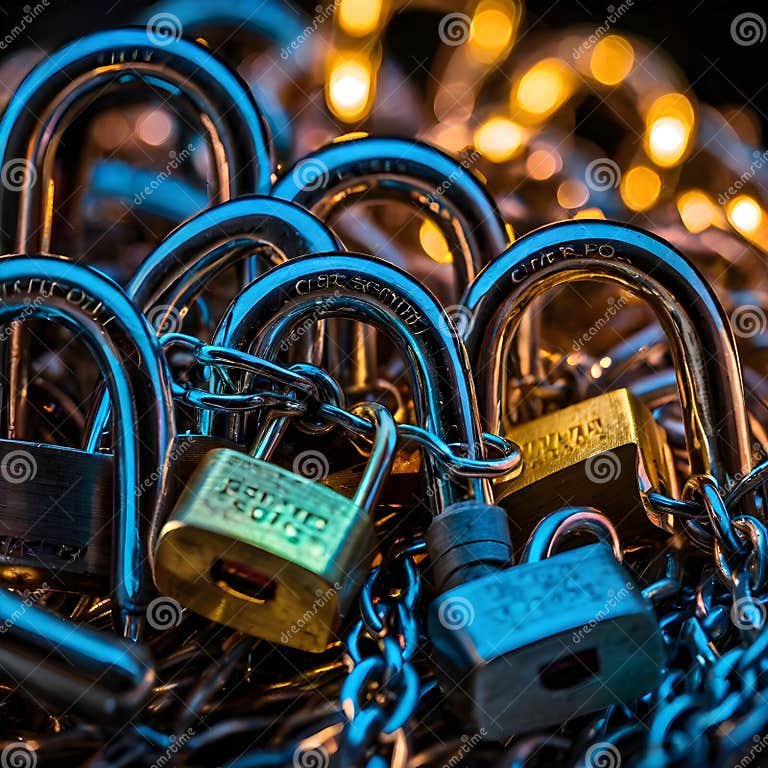 A Cyber Security Network Featuring Glowing Padlocks Stock Illustration ...