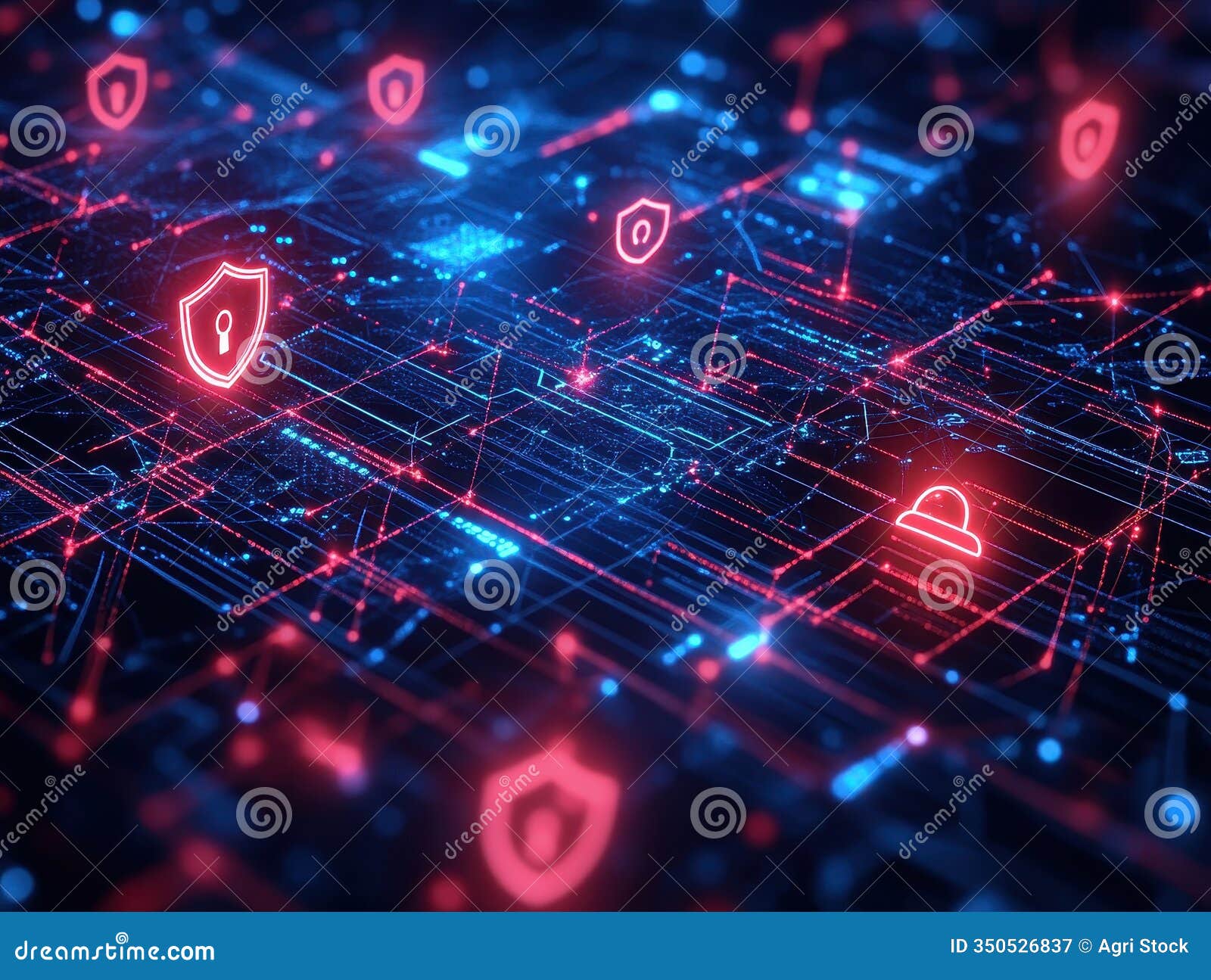 Cyber Security Network with Glowing Shielding Symbols Stock ...