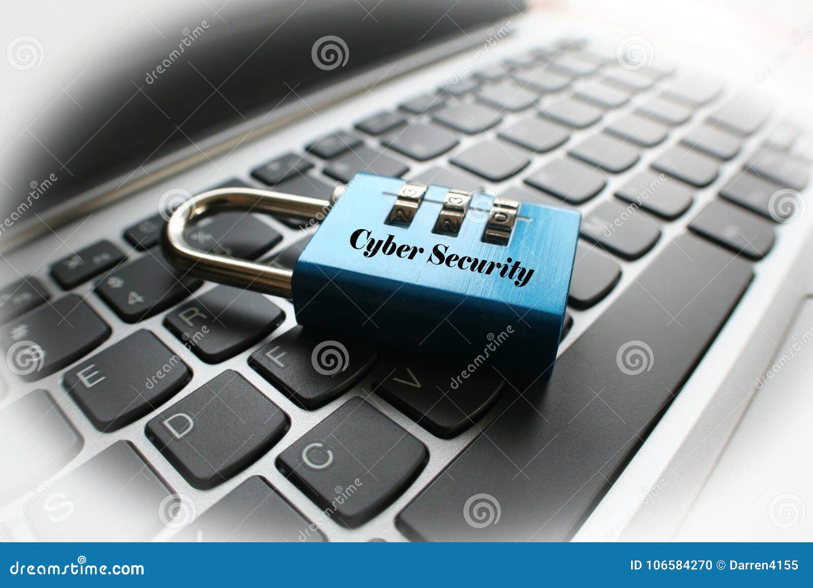 Cyber Security on Notebook Compter with White Frame High Quality Stock ...