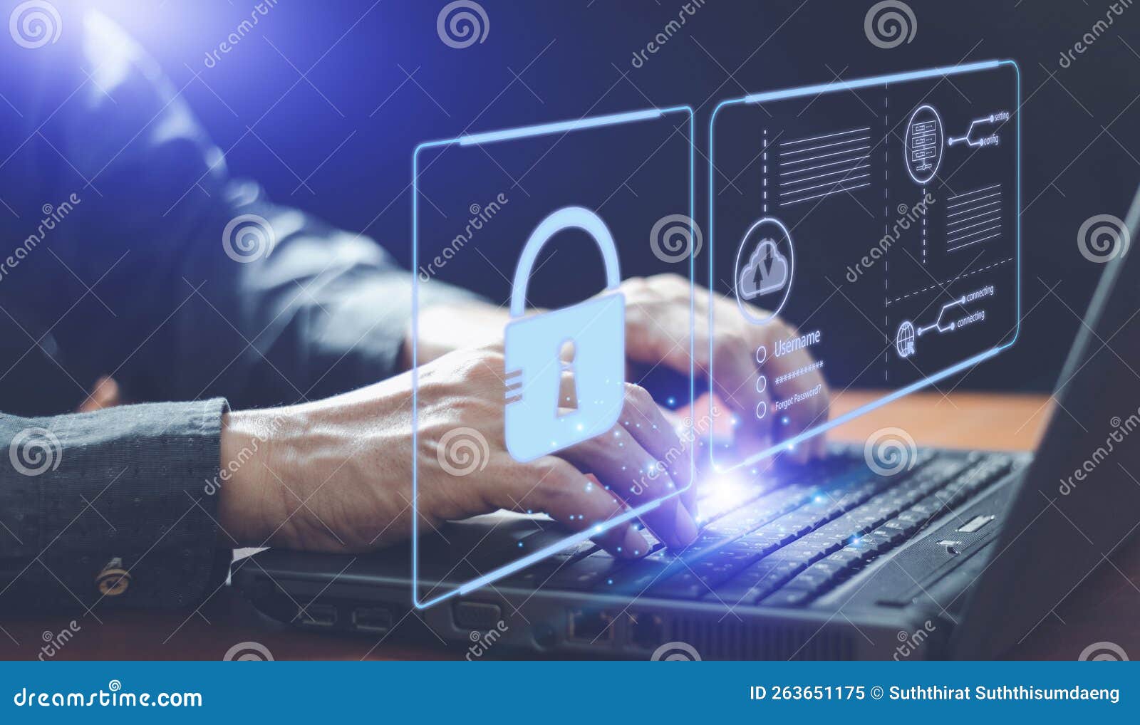 Cybersecurity Concept on Internet, User Writing Password on Computer ...