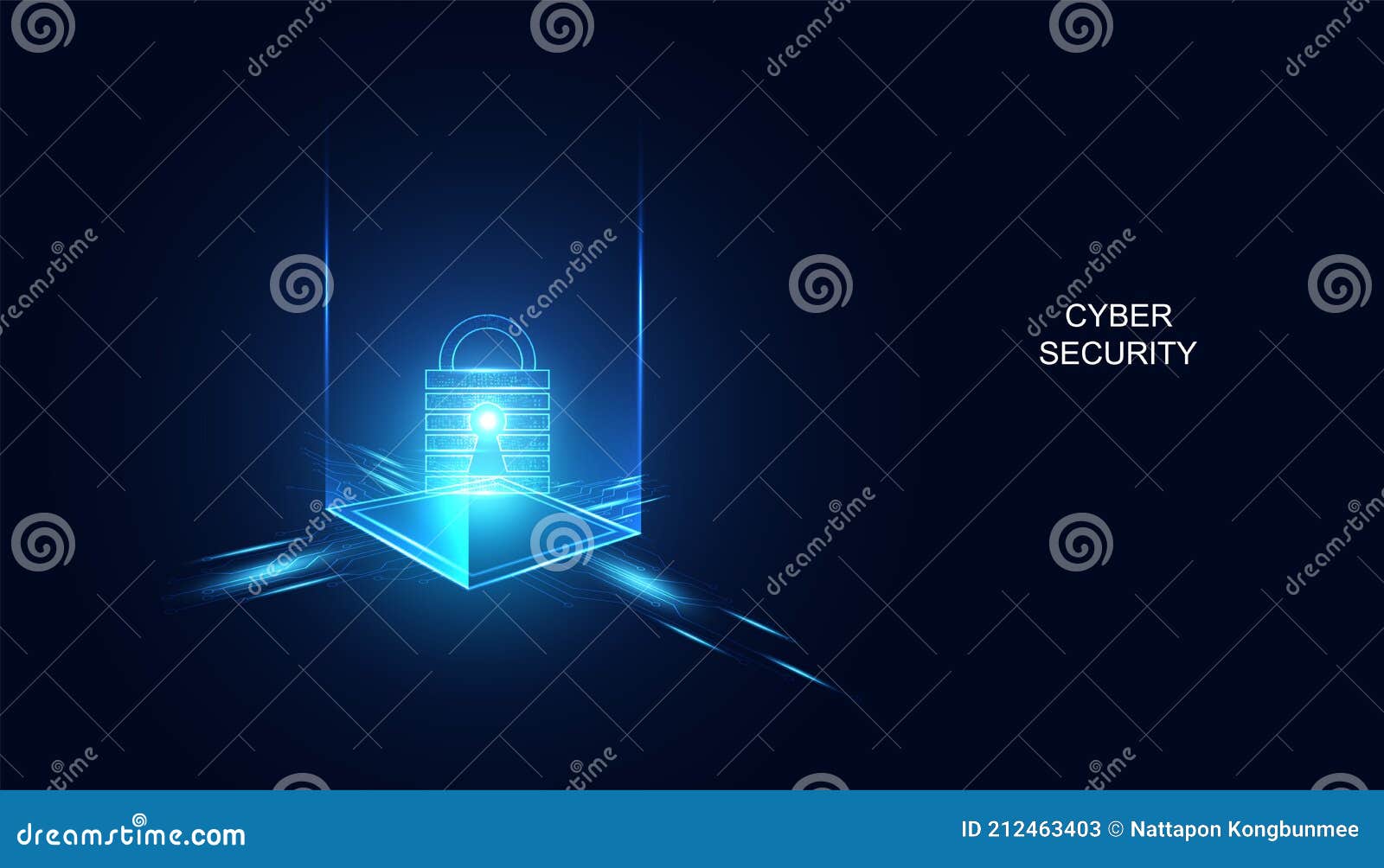 Cyber Security with Padlock Blue Square Technology Future Cyber ...