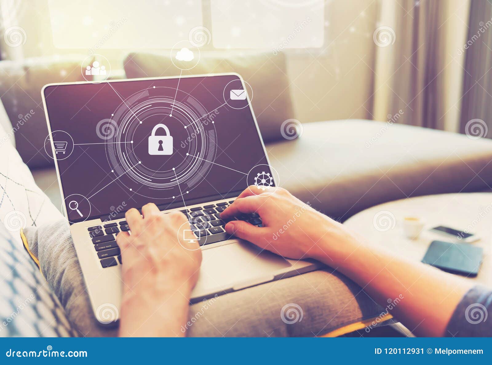 Cyber Security with Person Using Laptop Computer Stock Image - Image of ...