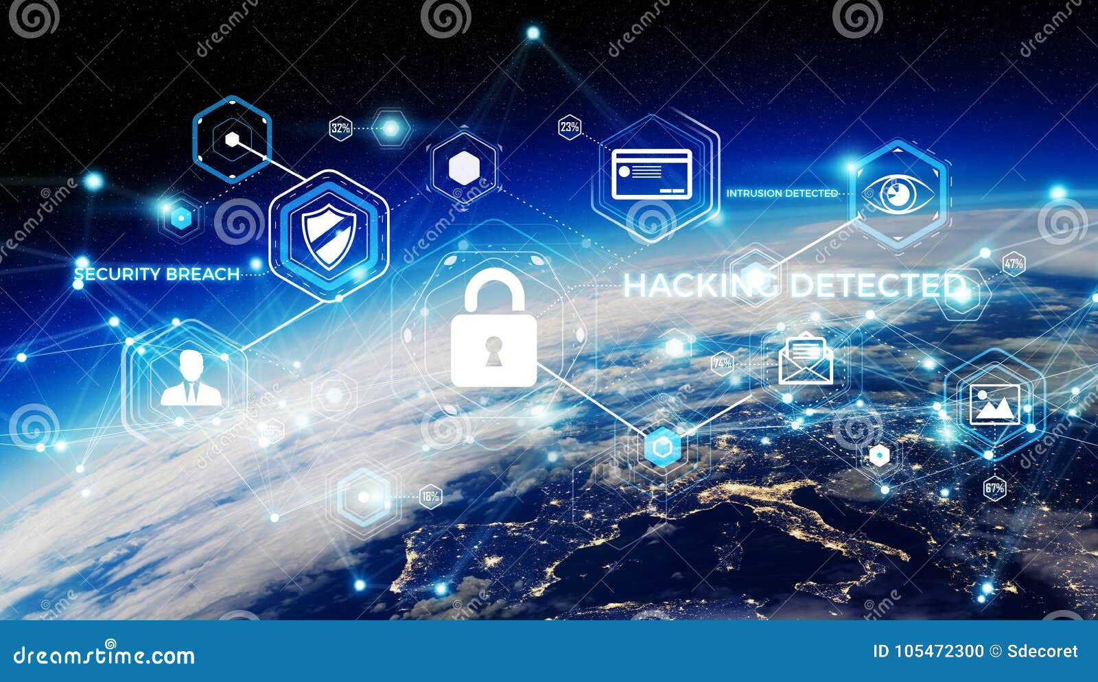 Cyber Security on Planet Earth 3D Rendering Stock Illustration ...