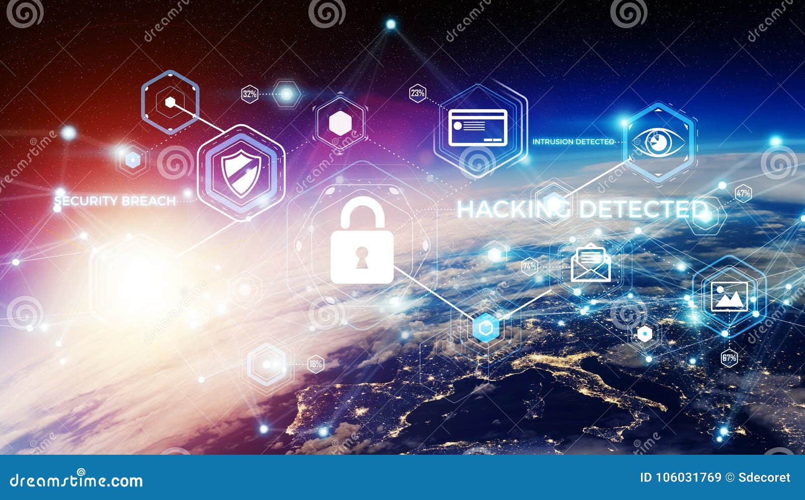 Cyber Security on Planet Earth 3D Rendering Stock Illustration ...