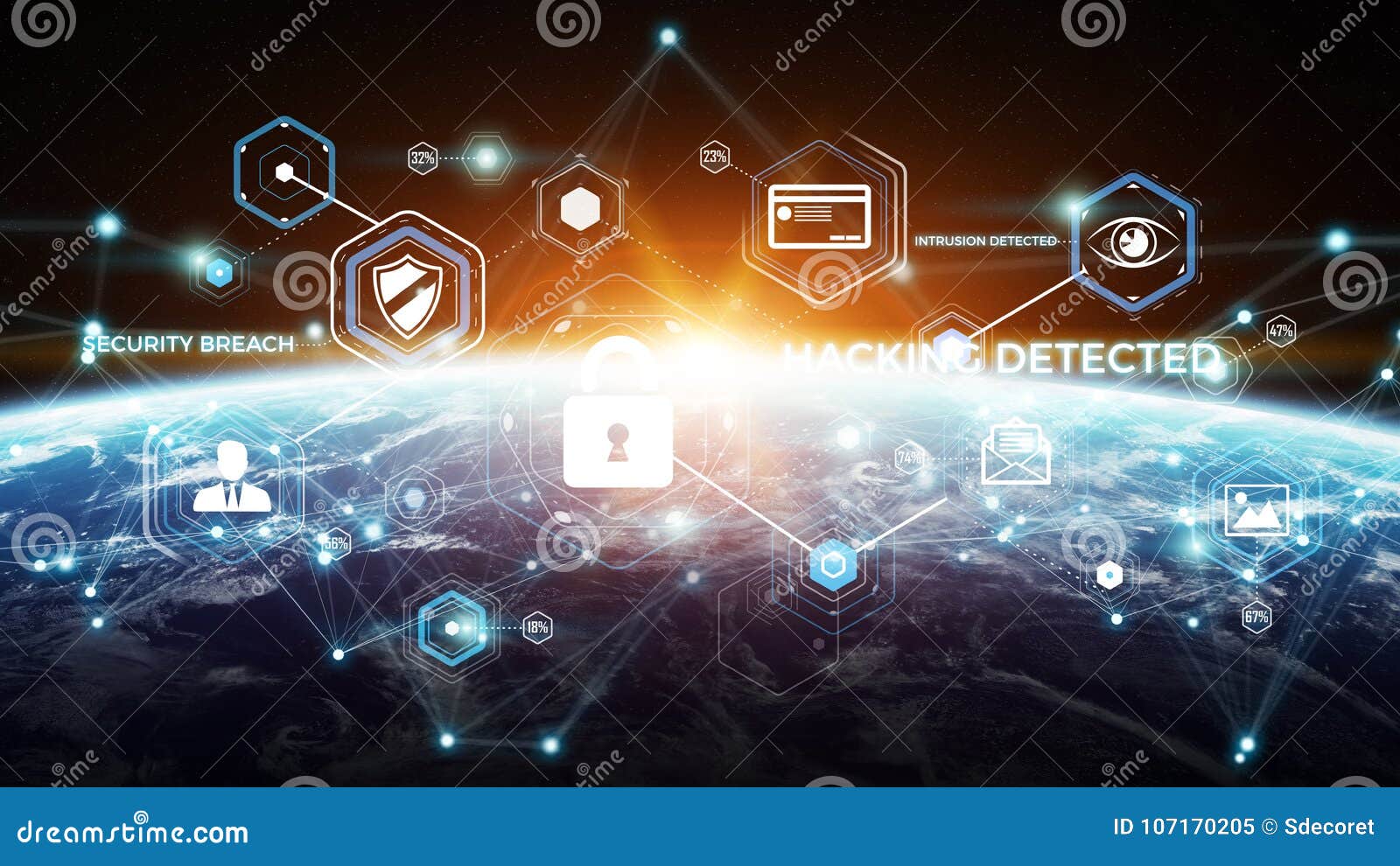Cyber Security on Planet Earth 3D Rendering Stock Illustration ...