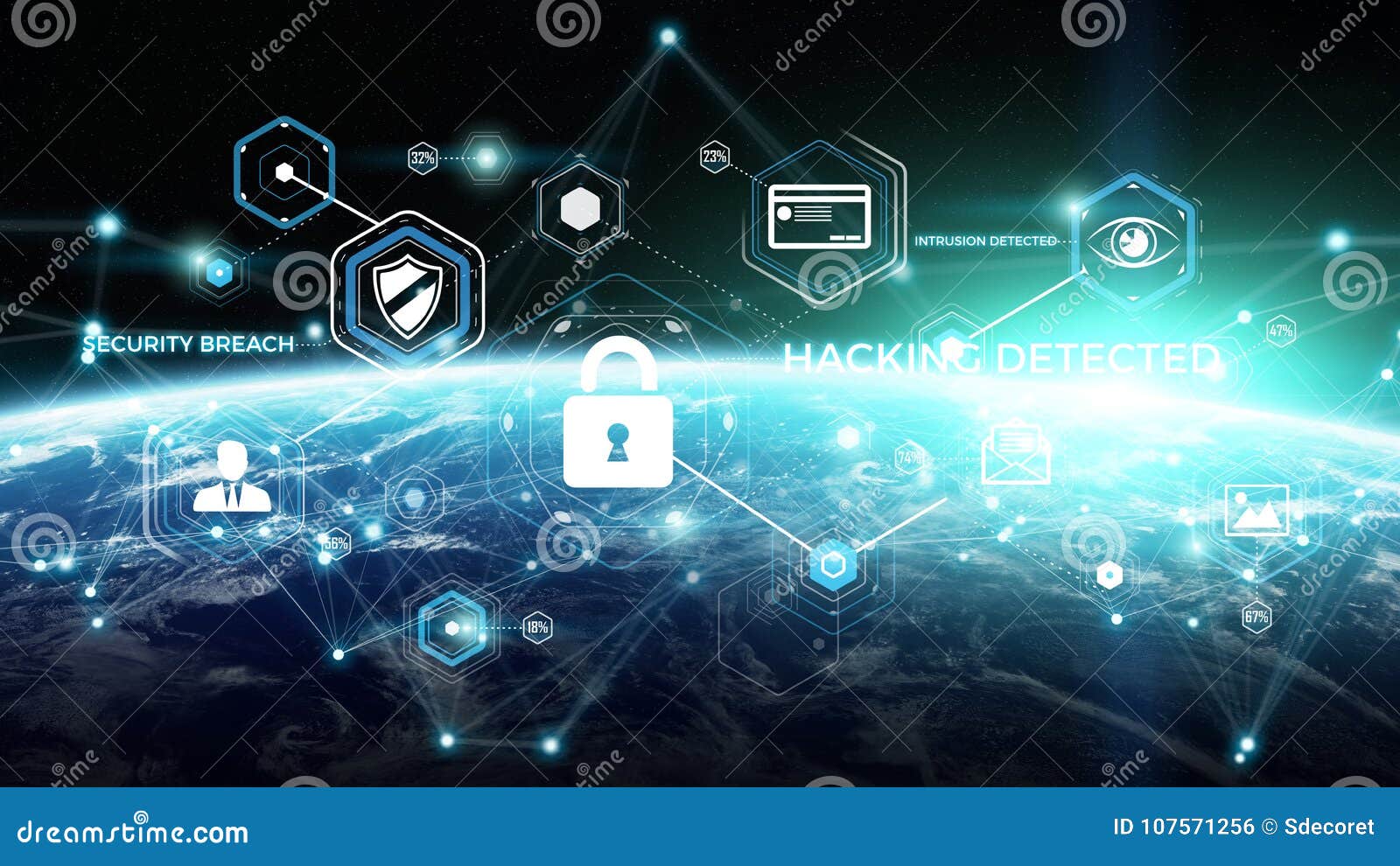 Cyber Security on Planet Earth 3D Rendering Stock Illustration ...