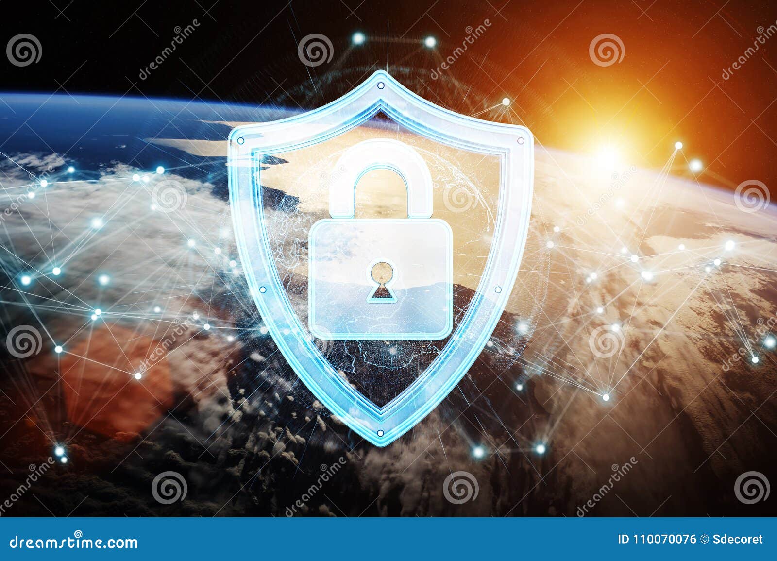 Cyber Security on Planet Earth 3D Rendering Stock Illustration ...