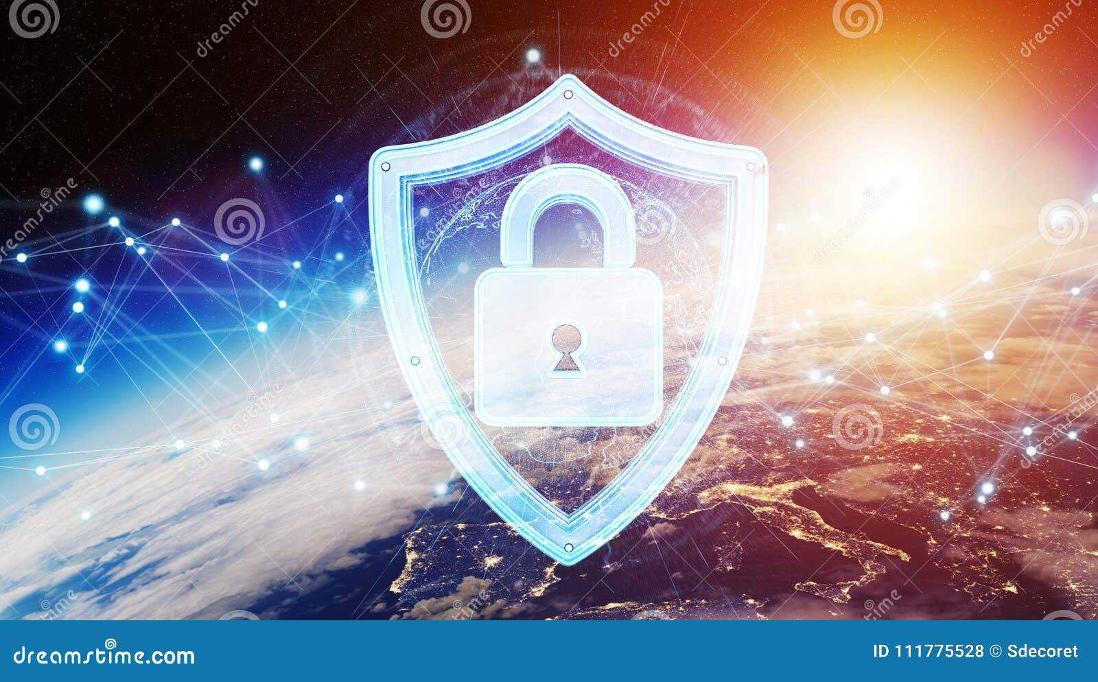 Cyber Security on Planet Earth 3D Rendering Stock Illustration ...