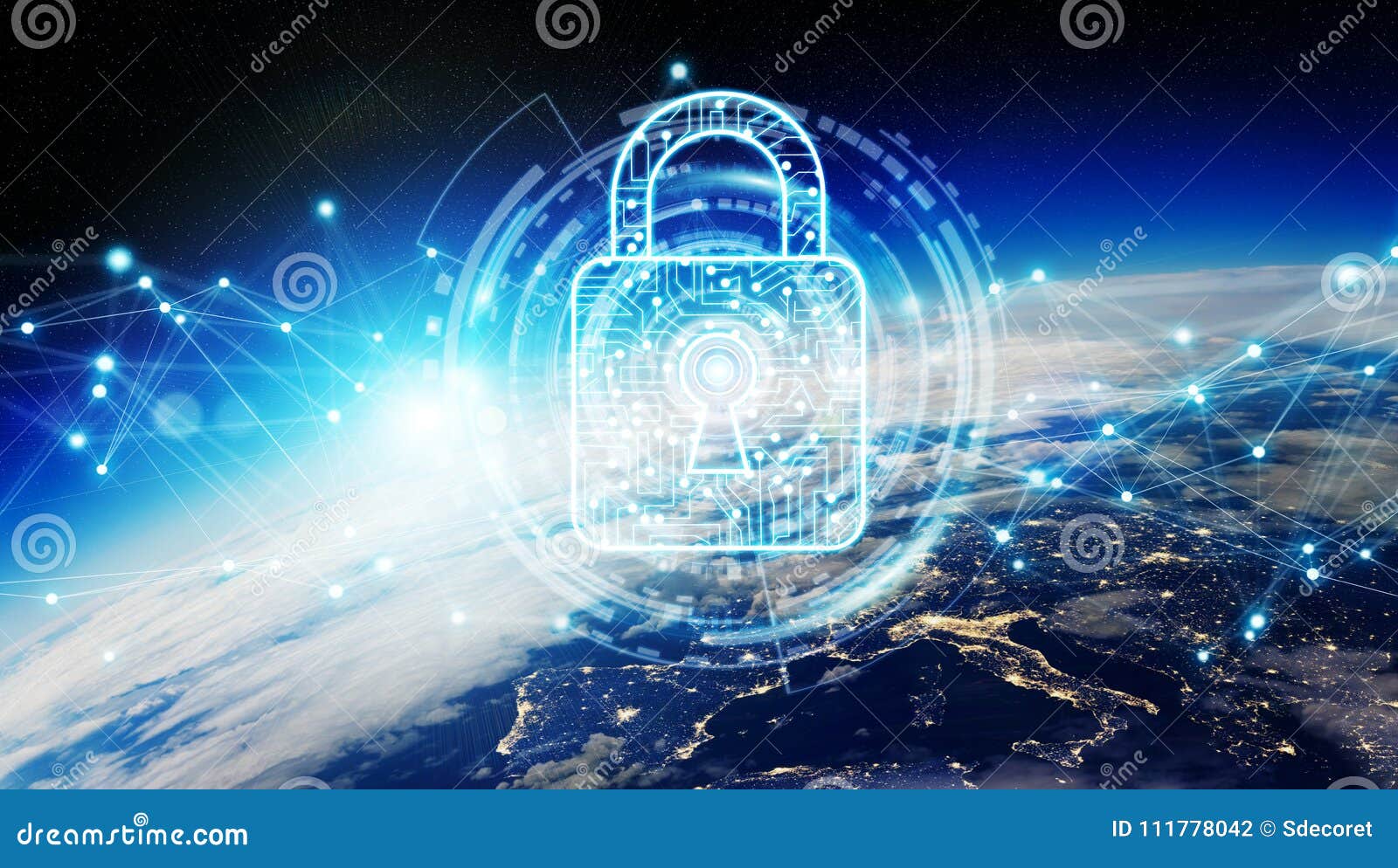 Cyber Security on Planet Earth 3D Rendering Stock Illustration ...