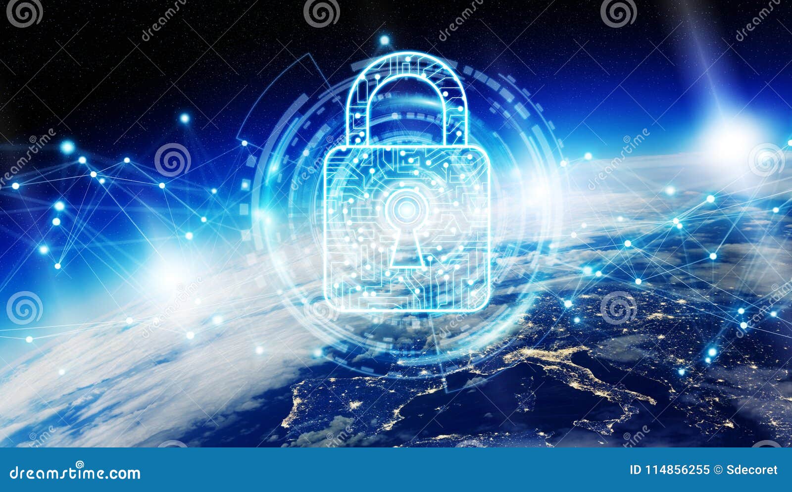 Cyber Security on Planet Earth 3D Rendering Stock Illustration ...