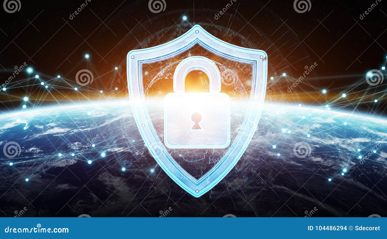 Cyber Security on Planet Earth 3D Rendering Stock Illustration ...