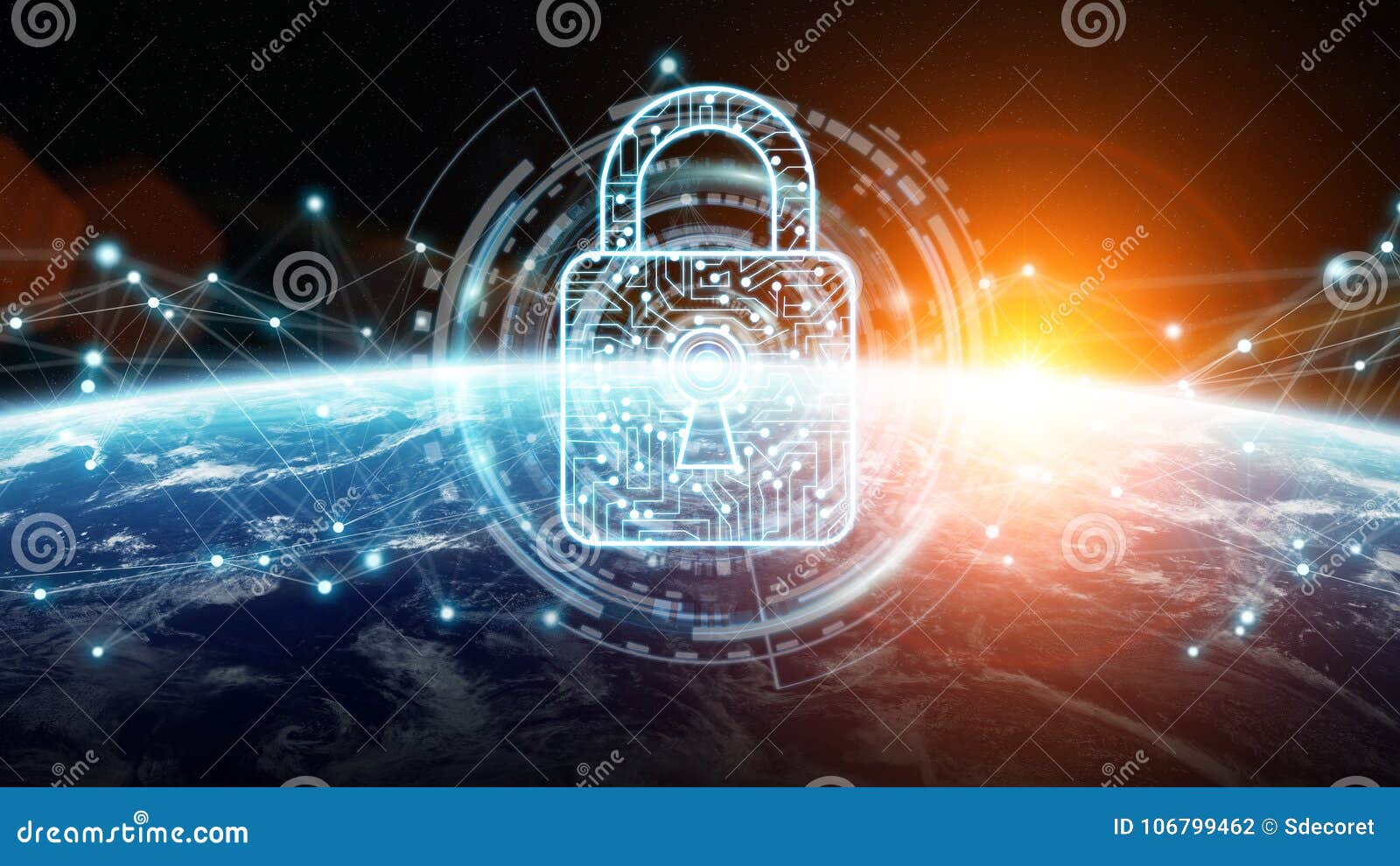 Cyber Security on Planet Earth 3D Rendering Stock Illustration ...