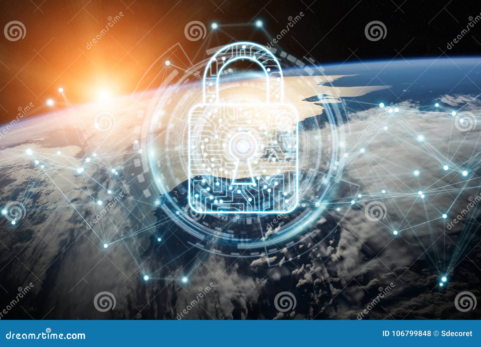 Cyber Security on Planet Earth 3D Rendering Stock Illustration ...