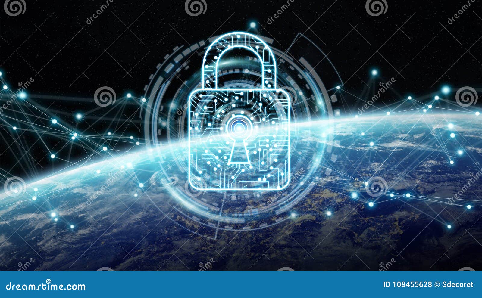 Cyber Security on Planet Earth 3D Rendering Stock Illustration ...