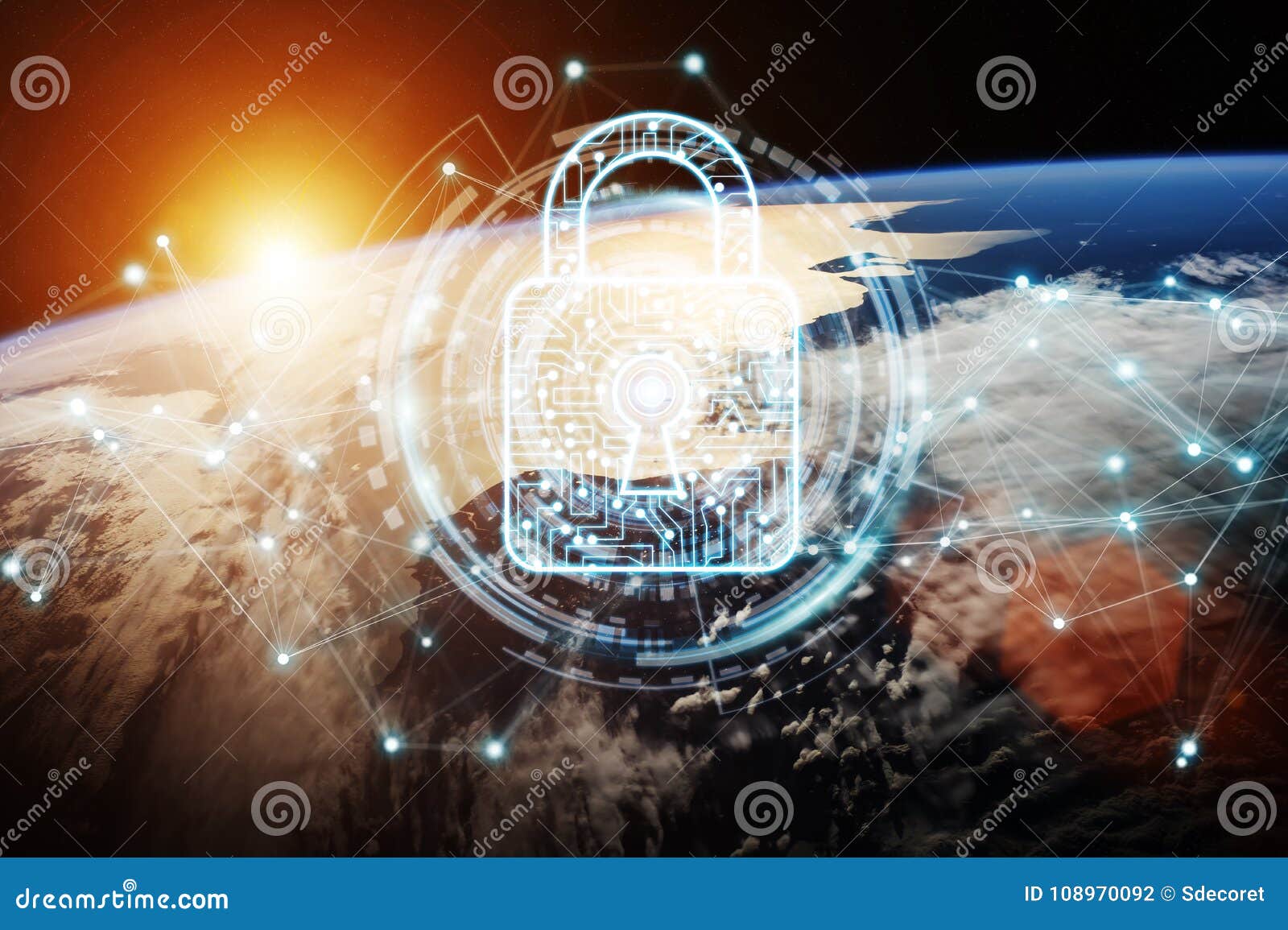 Cyber Security on Planet Earth 3D Rendering Stock Illustration ...