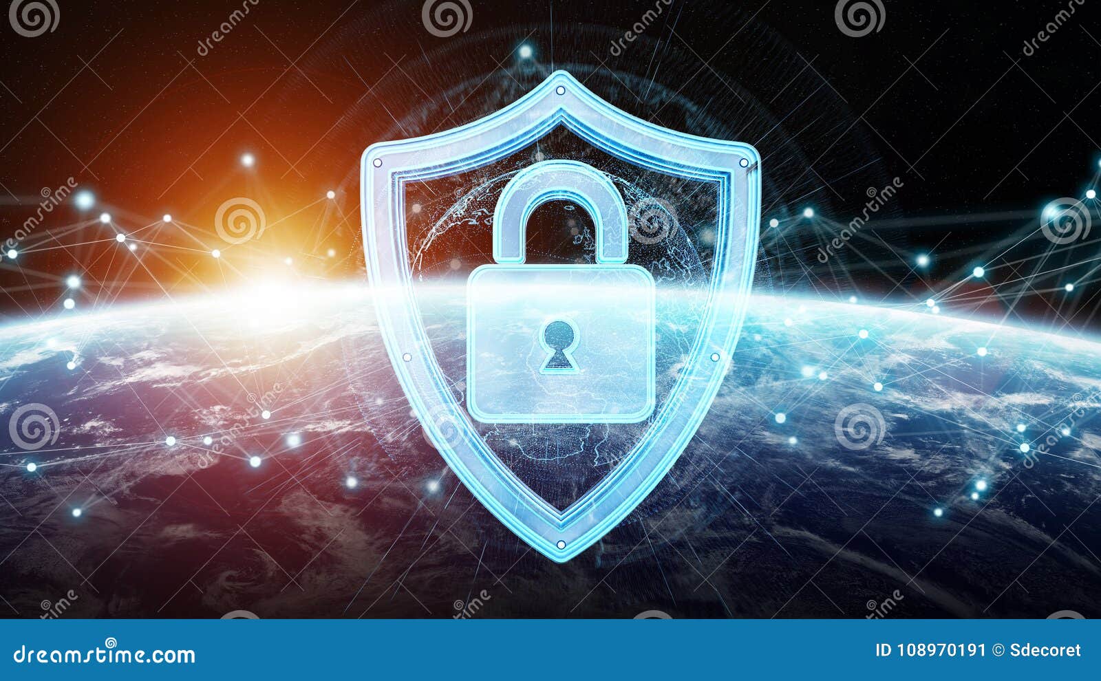 Cyber Security on Planet Earth 3D Rendering Stock Illustration ...