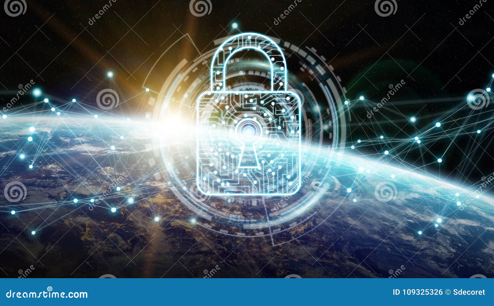Cyber Security on Planet Earth 3D Rendering Stock Illustration ...