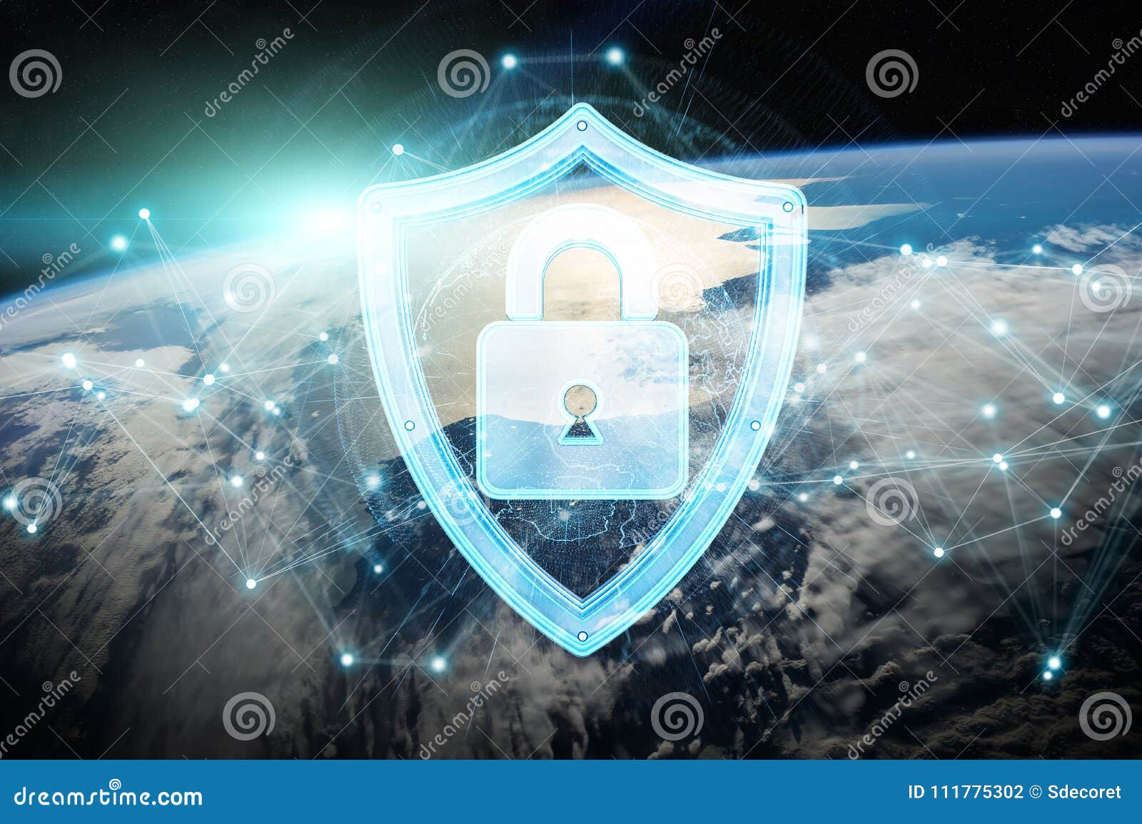 Cyber Security on Planet Earth 3D Rendering Stock Illustration ...