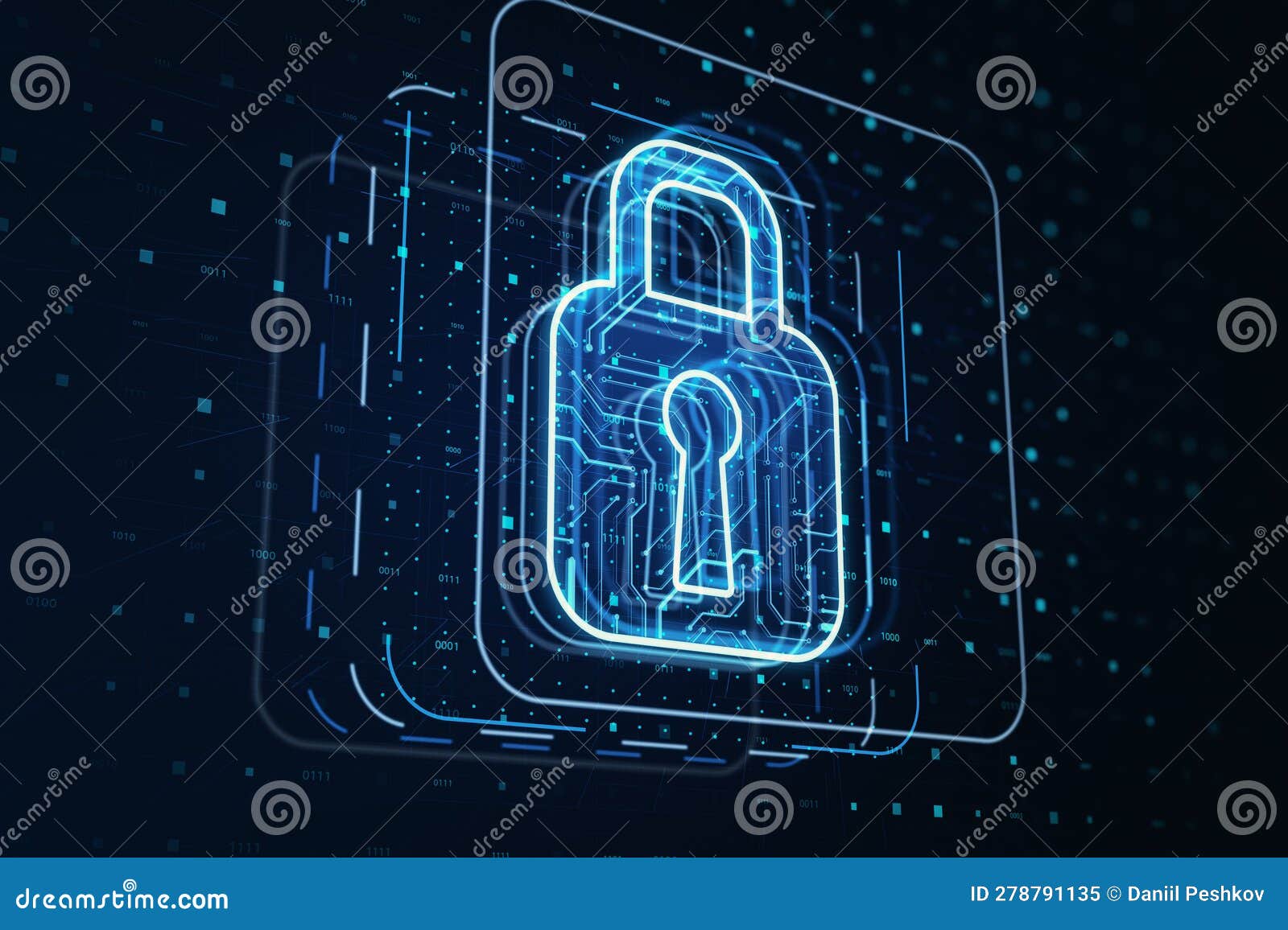 Cyber Security and Privacy Protection Concept with Digital Blue Closed ...