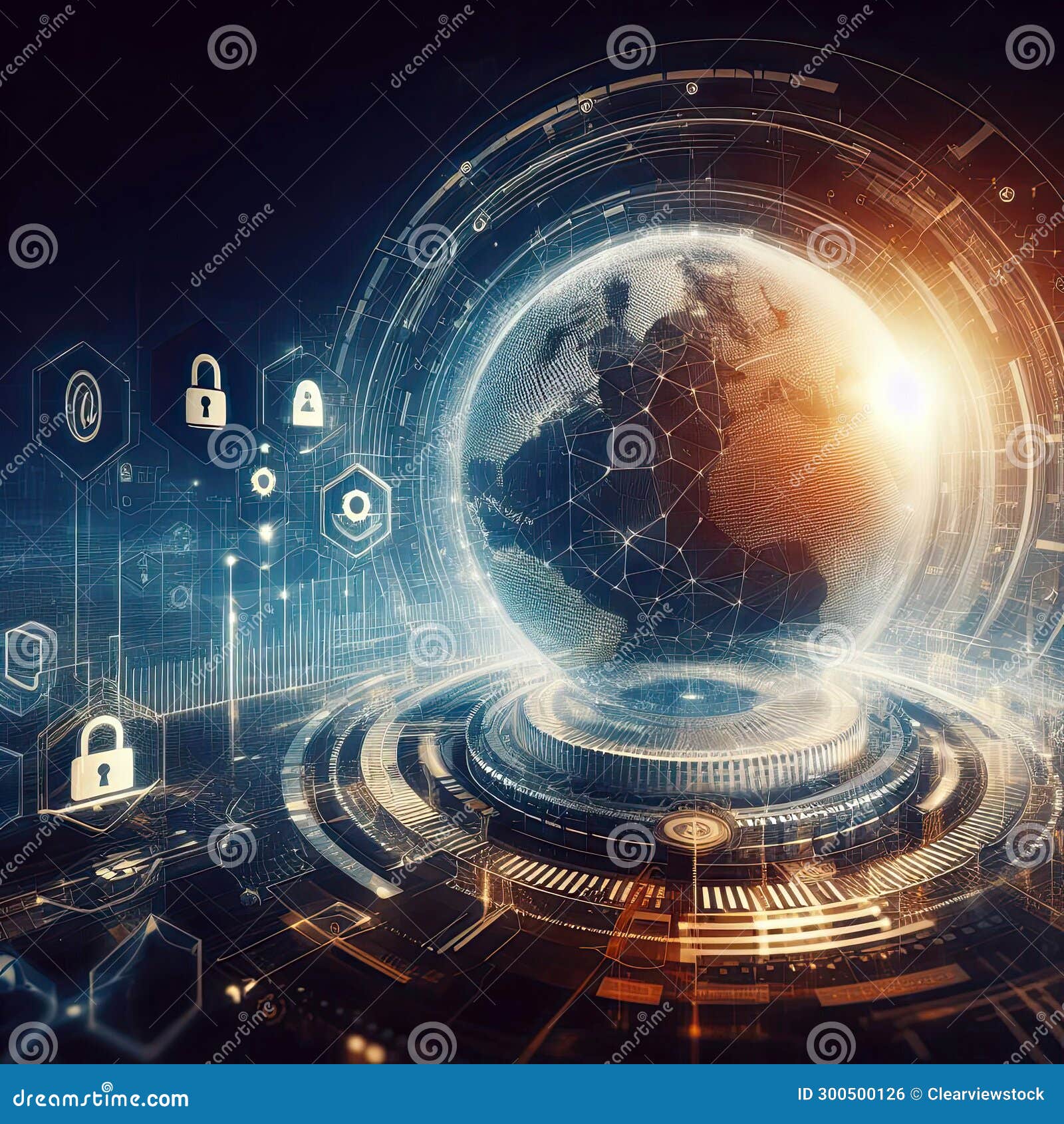 Cyber Security and Protection Across the Whole World Stock Illustration ...