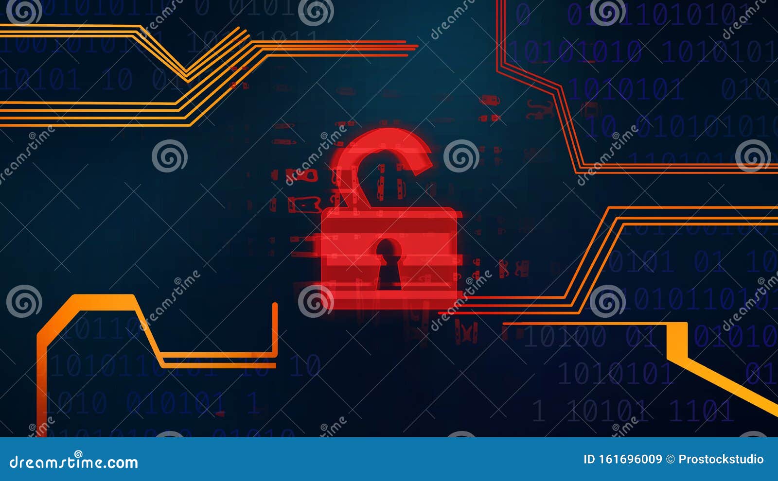 Cyber Security. Red Opened Padlock Lock on Digital Screen Stock ...