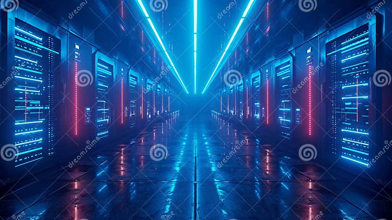 Cyber Security Servers Glowing Blue, Data Light Box, Wide Text Area ...
