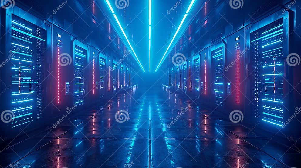 Cyber Security Servers Glowing Blue, Data Light Box, Wide Text Area ...