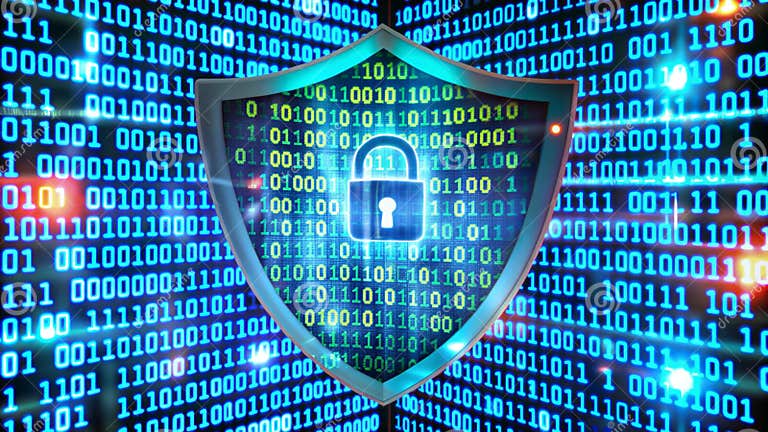 Cyber Security Shield with Binary Code Background. Stock Photo - Image ...