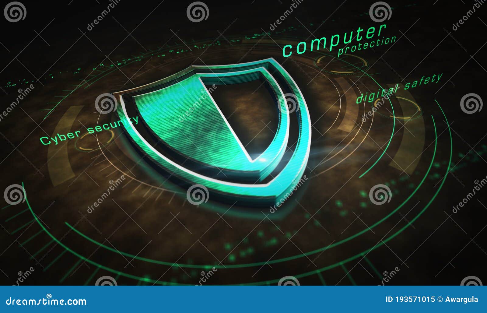 Cyber Security with Shield Metal Symbol Digital 3d Illustration Stock ...