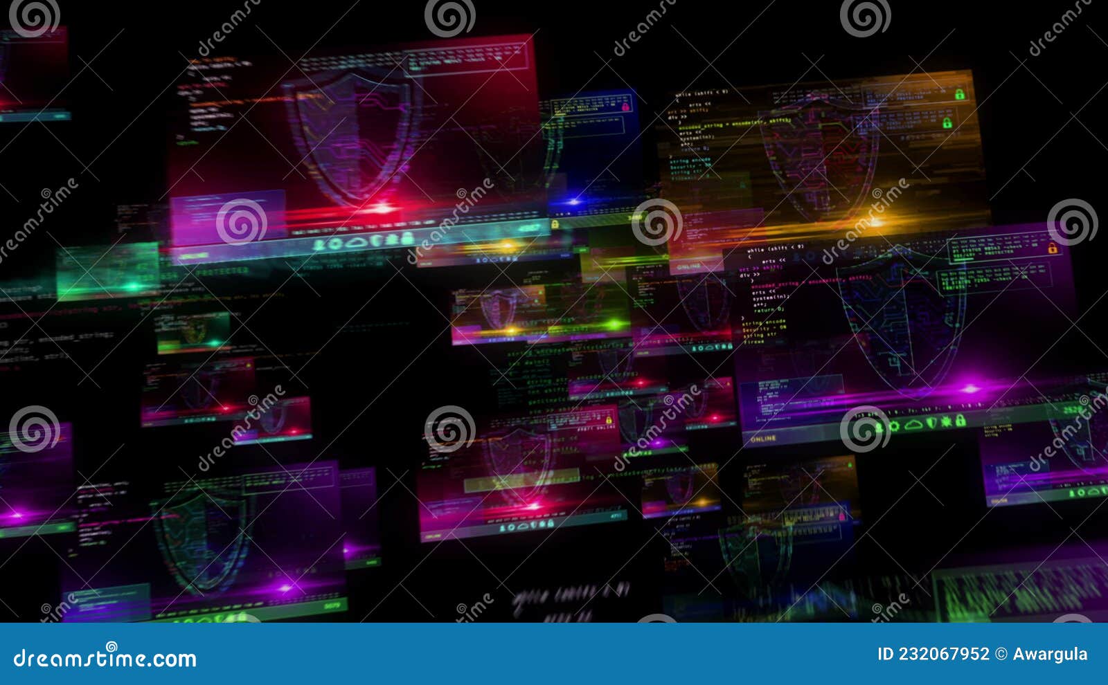 Cyber Security Shield Symbol Alert on Screens Stock Footage - Video of ...