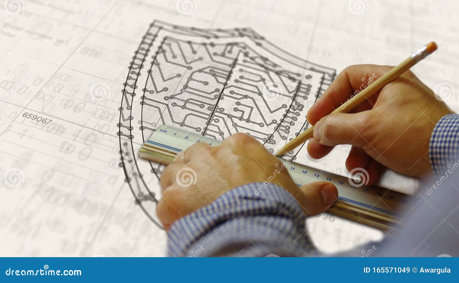 Cyber Security with Shield Symbol Futuristic Sketch Stock Image - Image ...