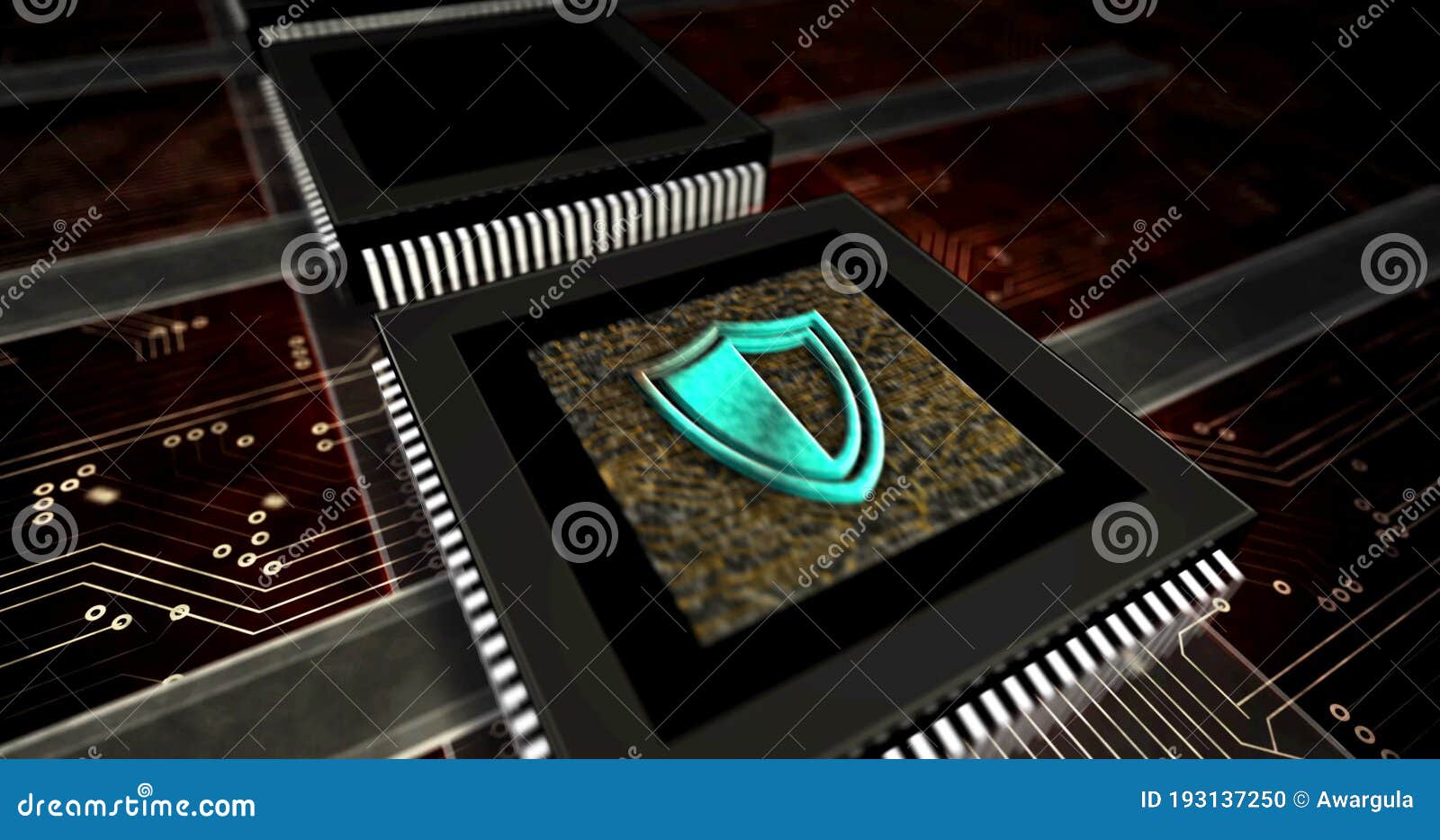 Cyber Security with Shield Symbol in Processor Factory Loopable Stock ...