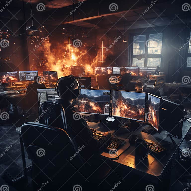 A Cyber Security Team Collaborating on a Command Illustration Image ...