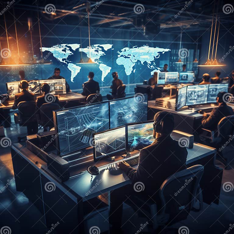 A Cyber Security Team Collaborating on a Command Illustration Image ...