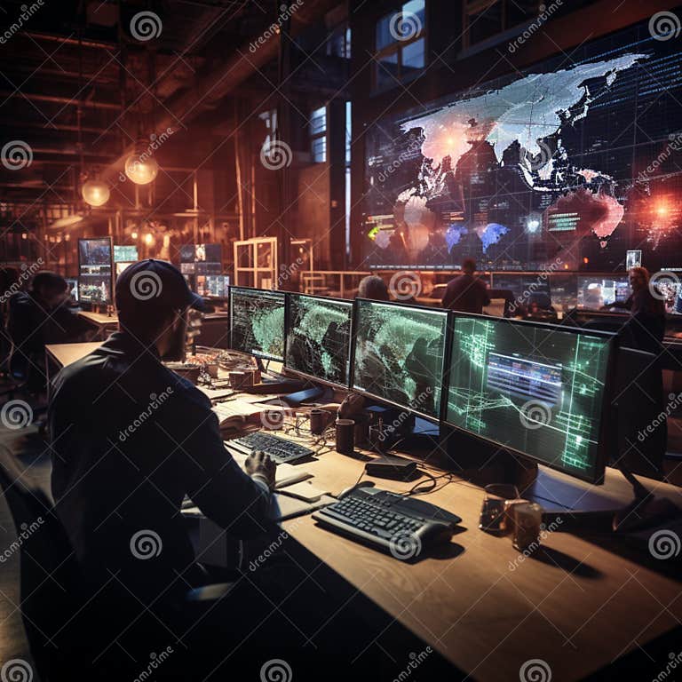 A Cyber Security Team Collaborating on a Command Illustration Image ...