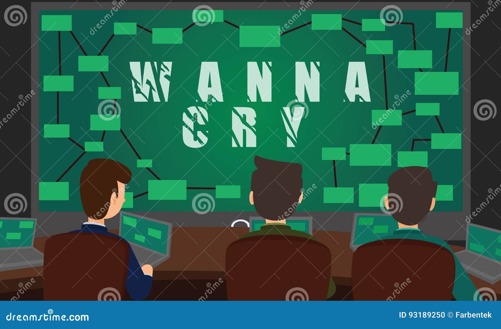 Cyber Security Team Fighting With WannaCry Ransomware Attack. Stock ...